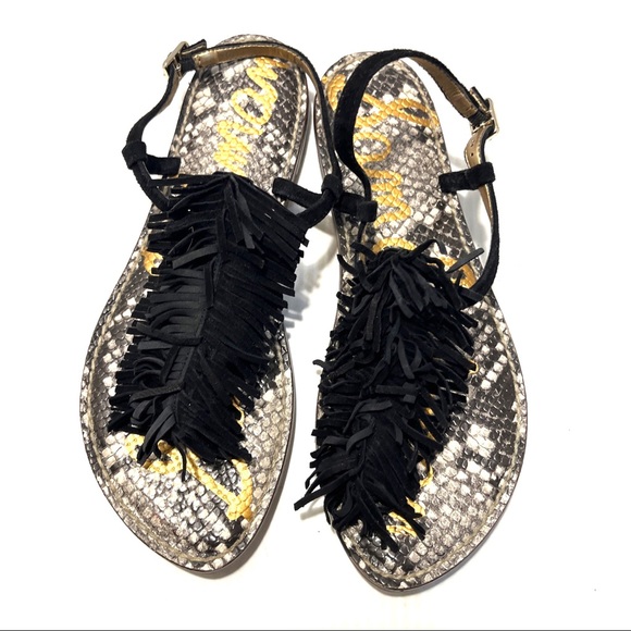 Sam Edelman | Shoes | Sam Edelman Gela Black Suede Low Heel Flat Fringe ...